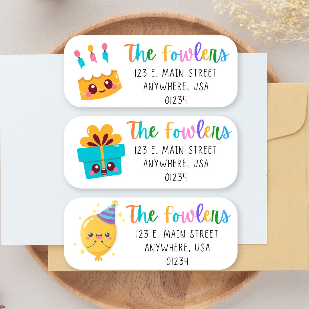 Happy Birthday Address Label Set, Kawaii Happy Birthday Labels ...