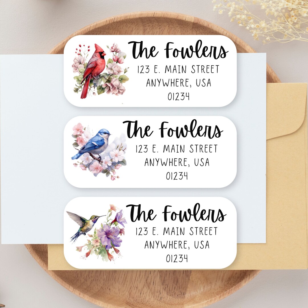 Bird Address Label Set, Watercolor Bird Return Address Stickers ...