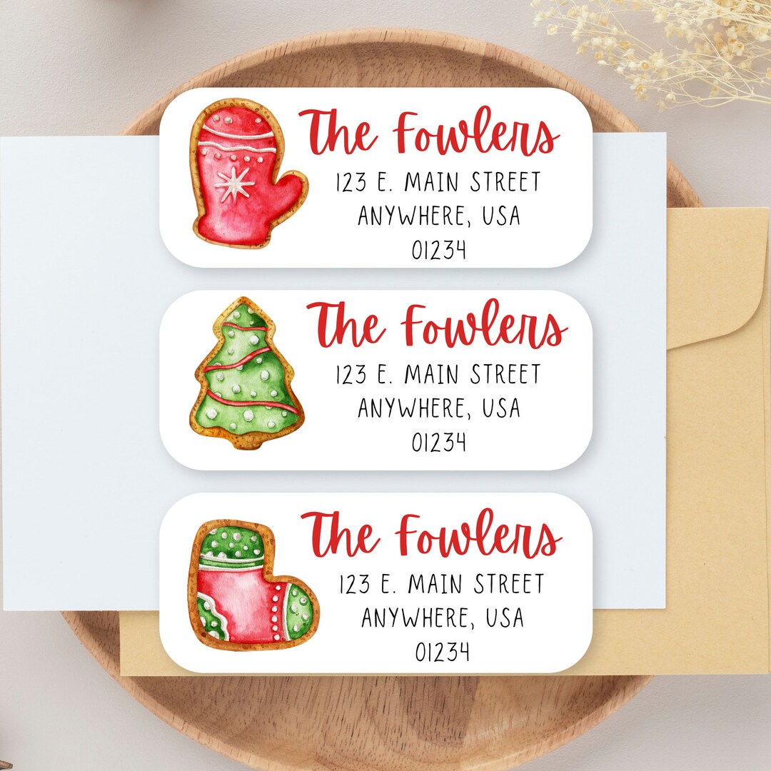 Christmas Tree Address Label Set, Christmas Cookies Return Address ...