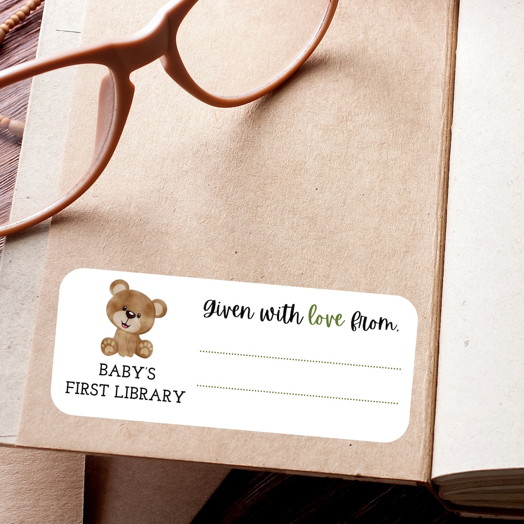 Baby Shower Bookplate, Teddy Bear Baby Shower Book Sticker, Bear ...