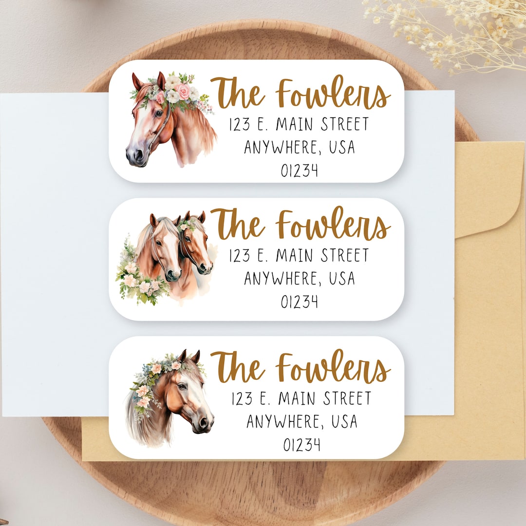 Horse Address Label Set, Watercolor Horse Address Stickers, Horse ...