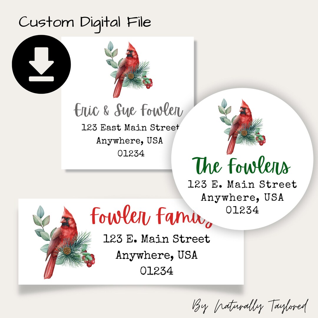 Cardinal Address Labels, Digital Download, Round Christmas Return ...