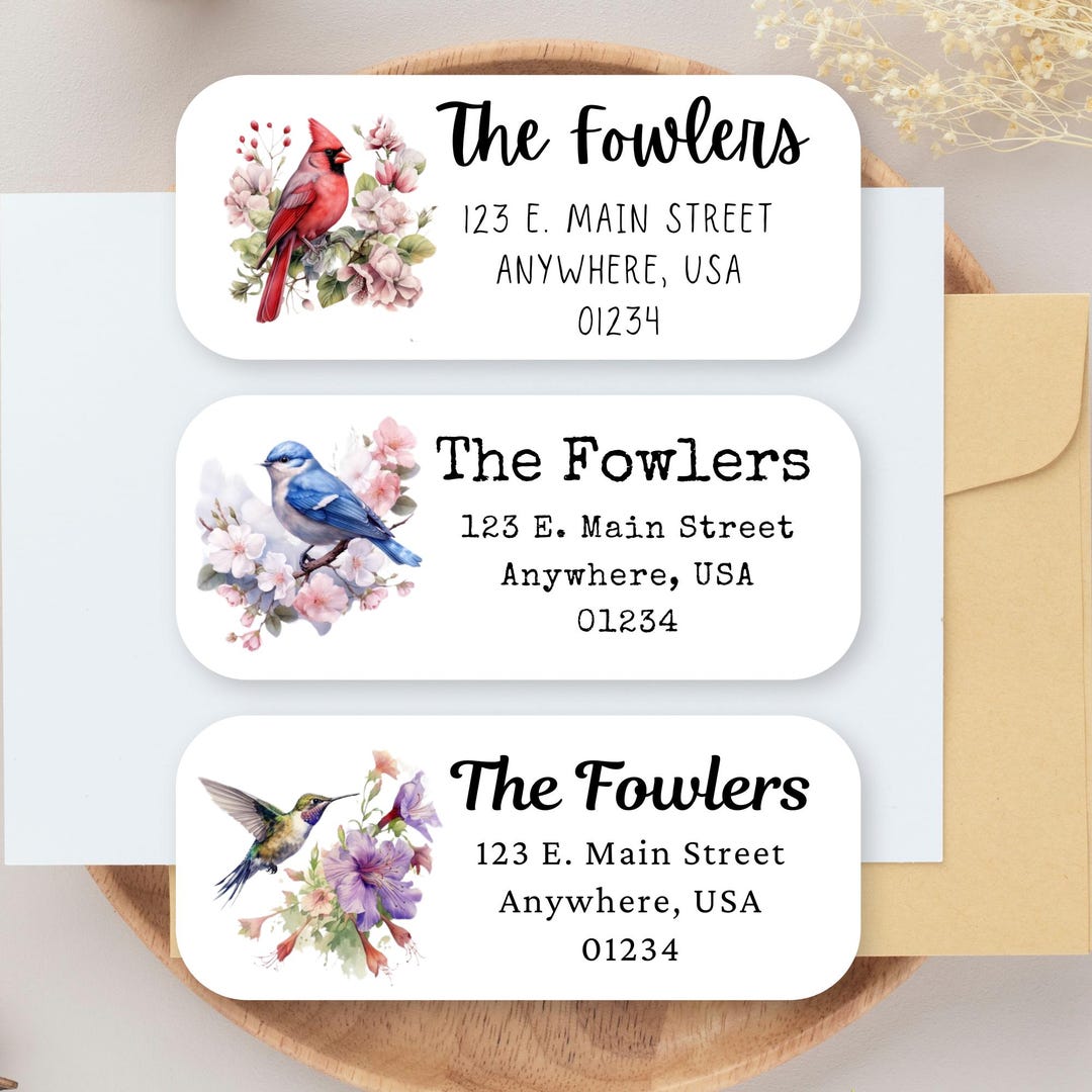 60 Bird Address Label Set, Watercolor Bird Return Address Stickers ...