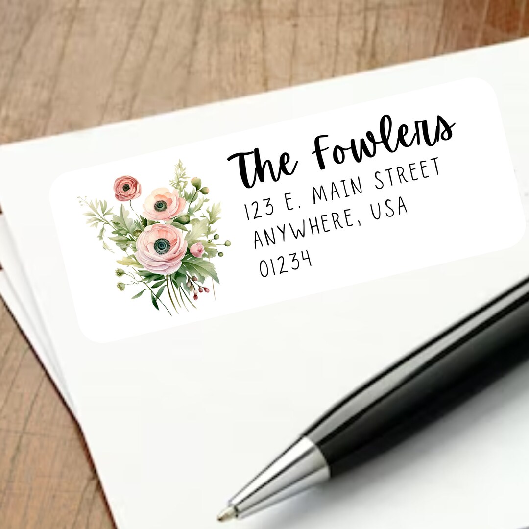 Pink Buttercup Address Labels, Ranunculus Return Address Labels, Floral ...