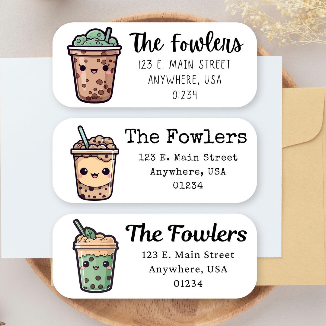Boba Address Labels, Kawaii Boba Tea Return Address Stickers, Boba ...