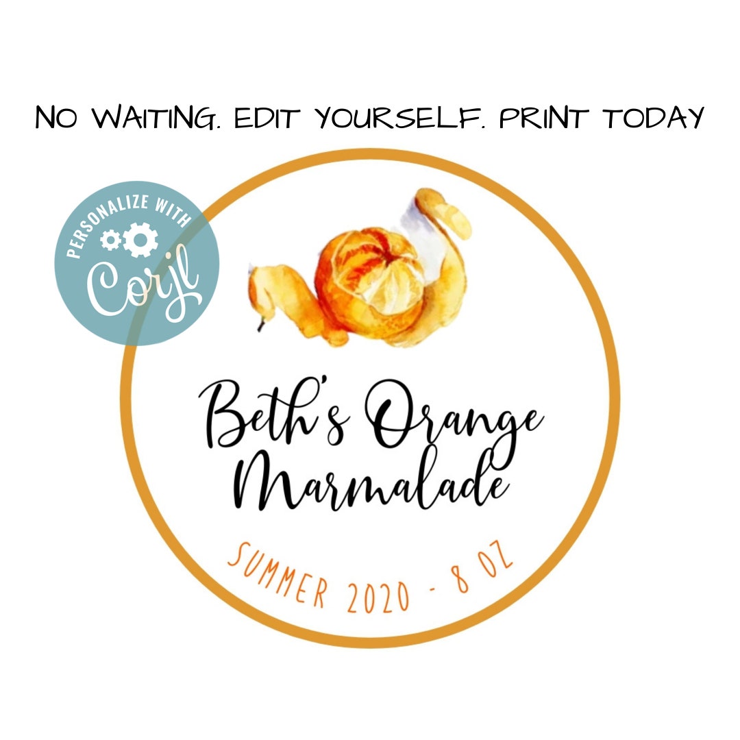 Instant Editable PDF, Orange Marmalade Labels, Canning Jar Labels ...