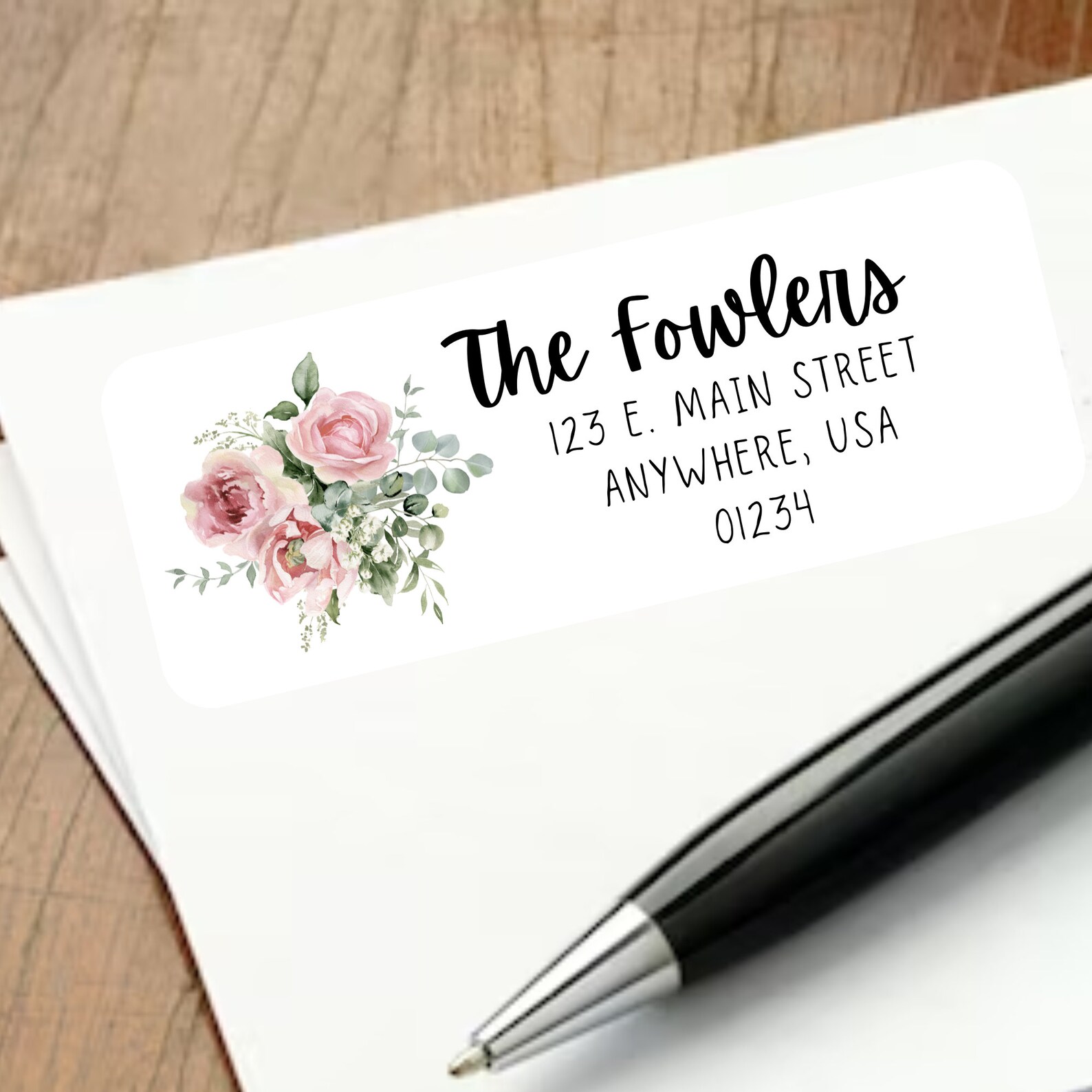 Pink Flowers Address Stickers, Pink Rose Greenery Return Address Labels ...