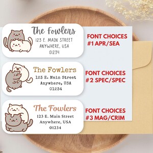 Cat Address Label Set, Kawaii Kitten Mail Return Address Stickers, Cute ...
