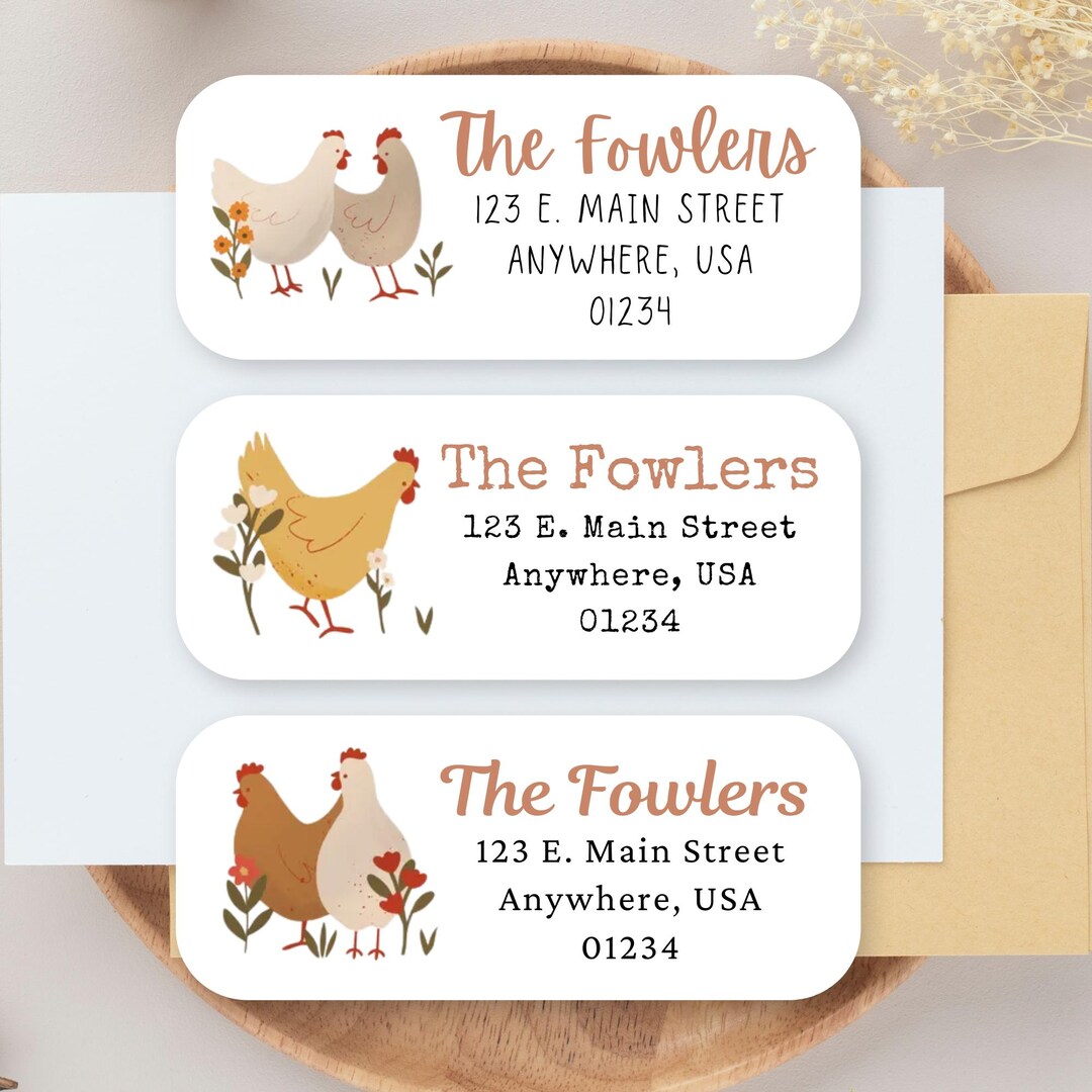Chicken Address Labels, Return Address Chicken Labels, Vintage Hen ...