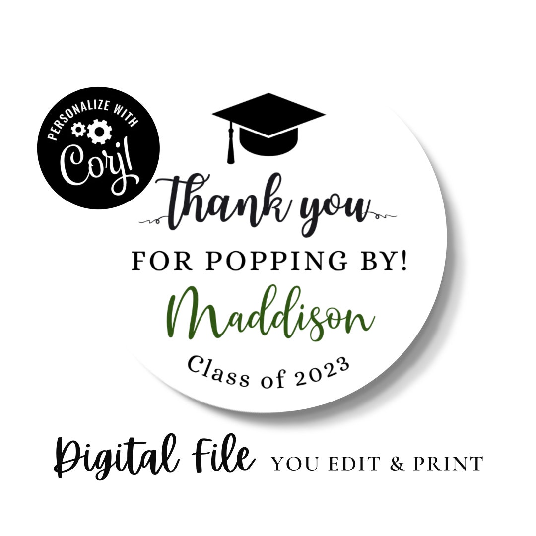 C27, Instant Editable, Graduation Stickers, Graduation Popcorn Favor ...