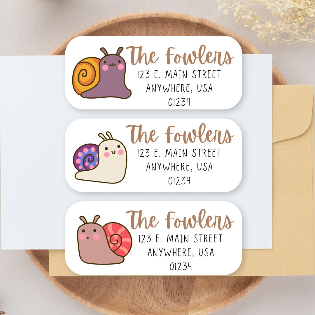 Snail Mail Address Label Set, Kawaii Return Address Stickers, Snail ...
