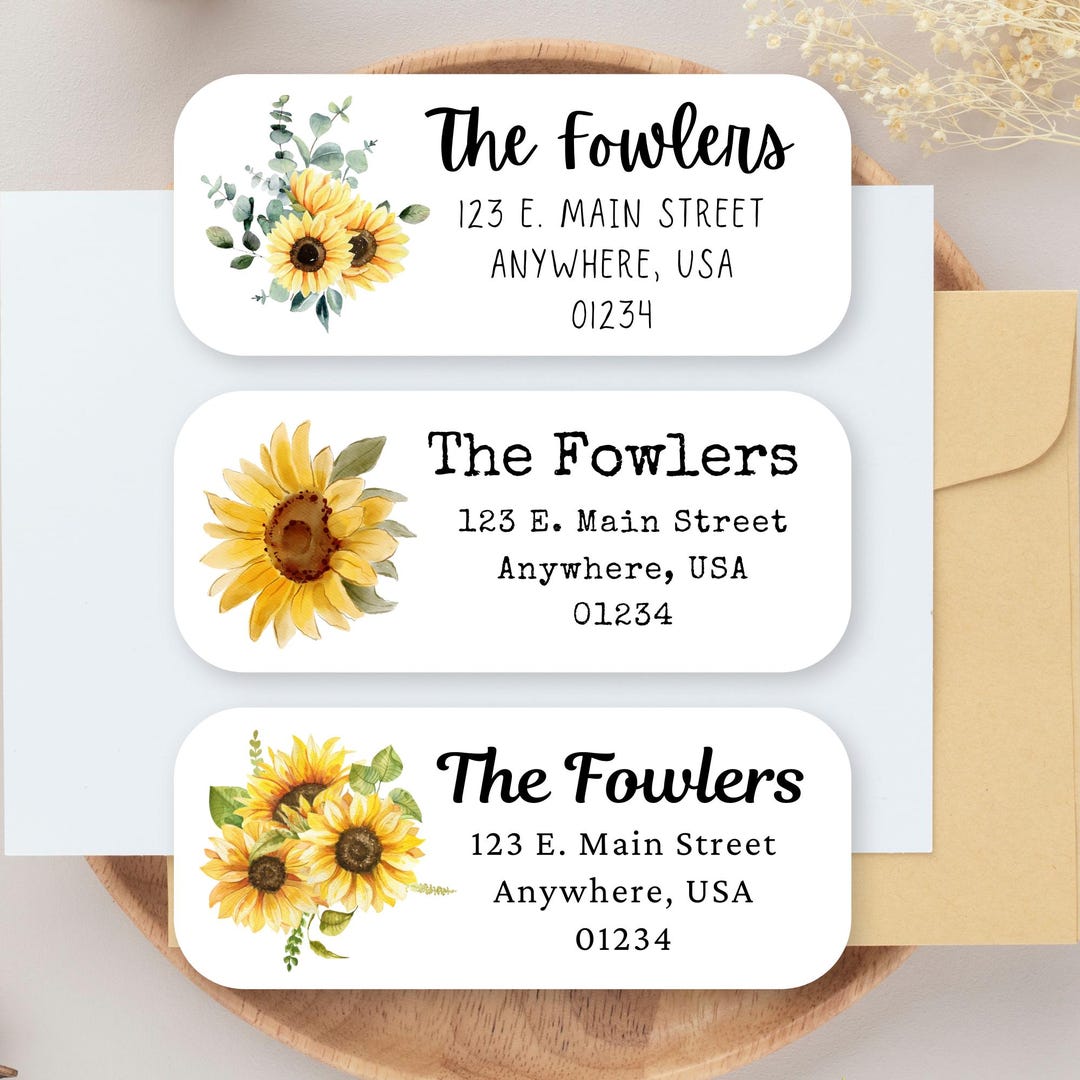 Sunflower Address Labels, Sunflower Return Address Stickers, Sunflower ...