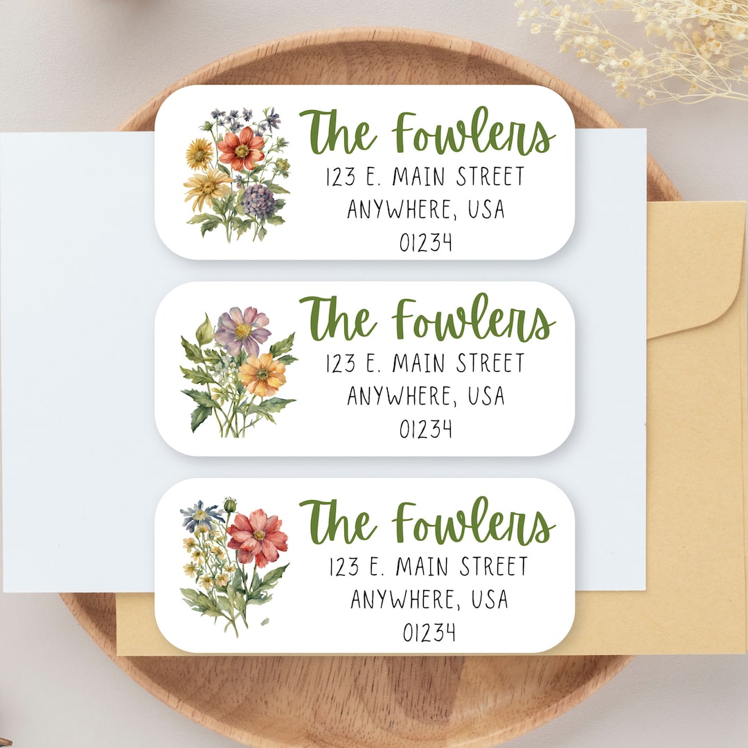 Wildflower Address Label Set, Flower Return Address Stickers ...