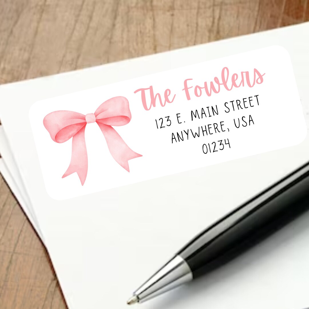 Pink Bow Address Labels, Girl Baby Shower Return Address Stickers, Baby ...