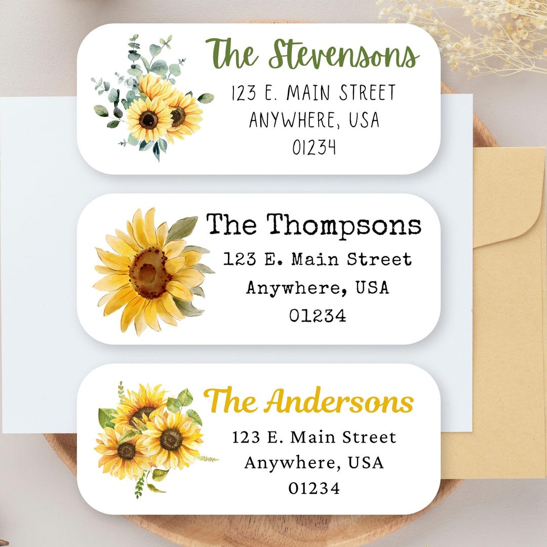 60 Sunflower Address Labels, Sunflower Return Address Stickers ...