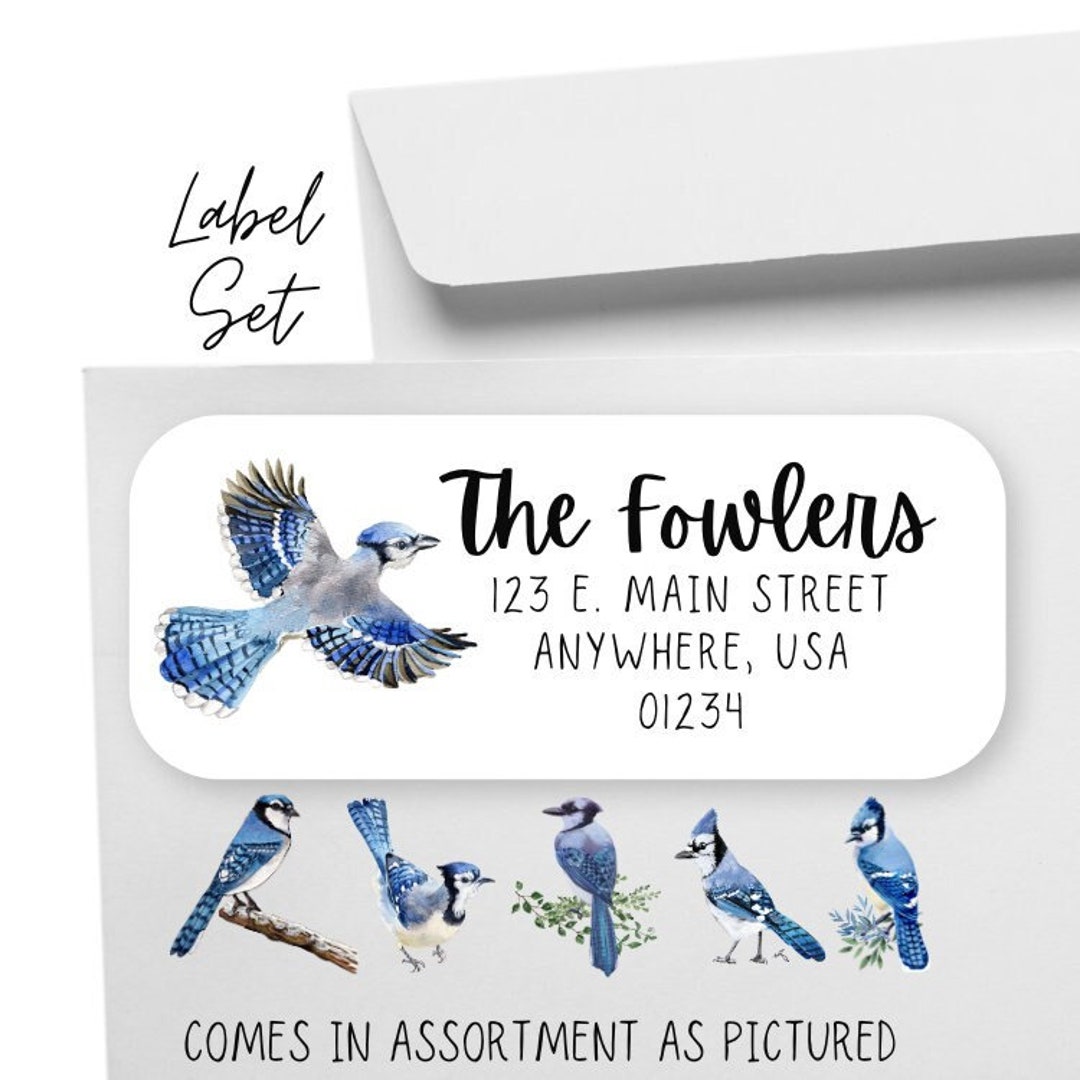 60 Blue Jay Address Labels, Watercolor Blue Jay Address Stickers, Blue ...