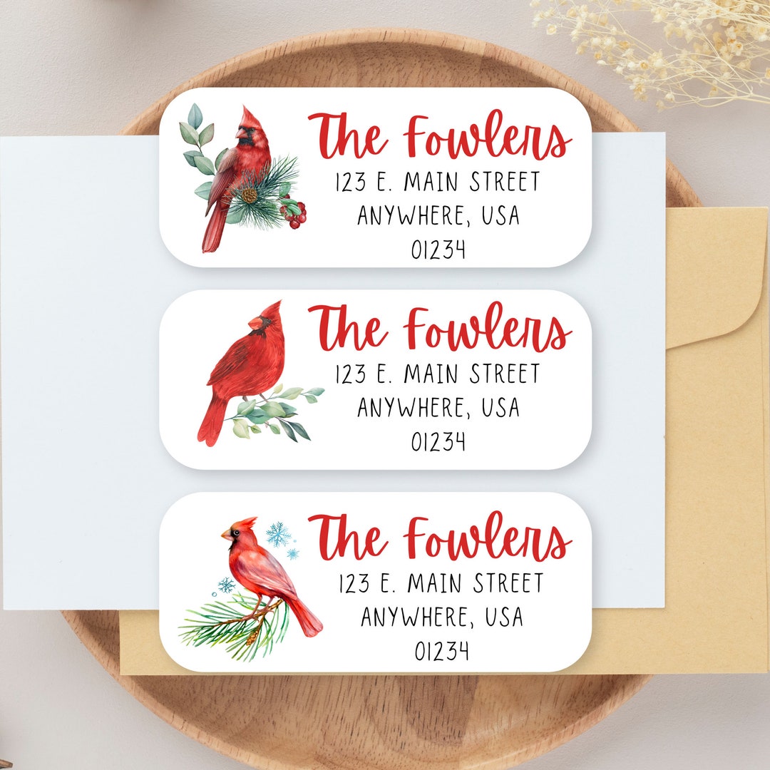 Cardinal Address Labelset, Watercolor Cardinal Address Stickers ...