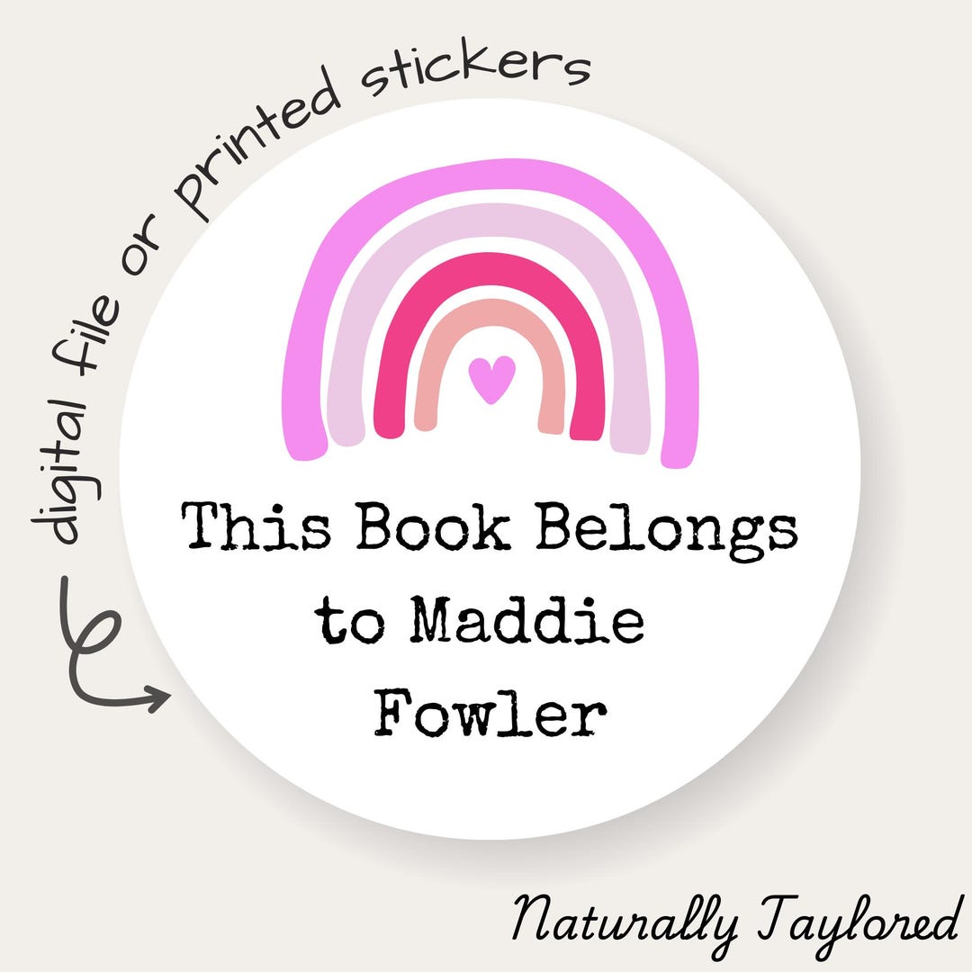Pink Rainbow This Book Belongs to Labels, Teacher Book Labels, Digital ...