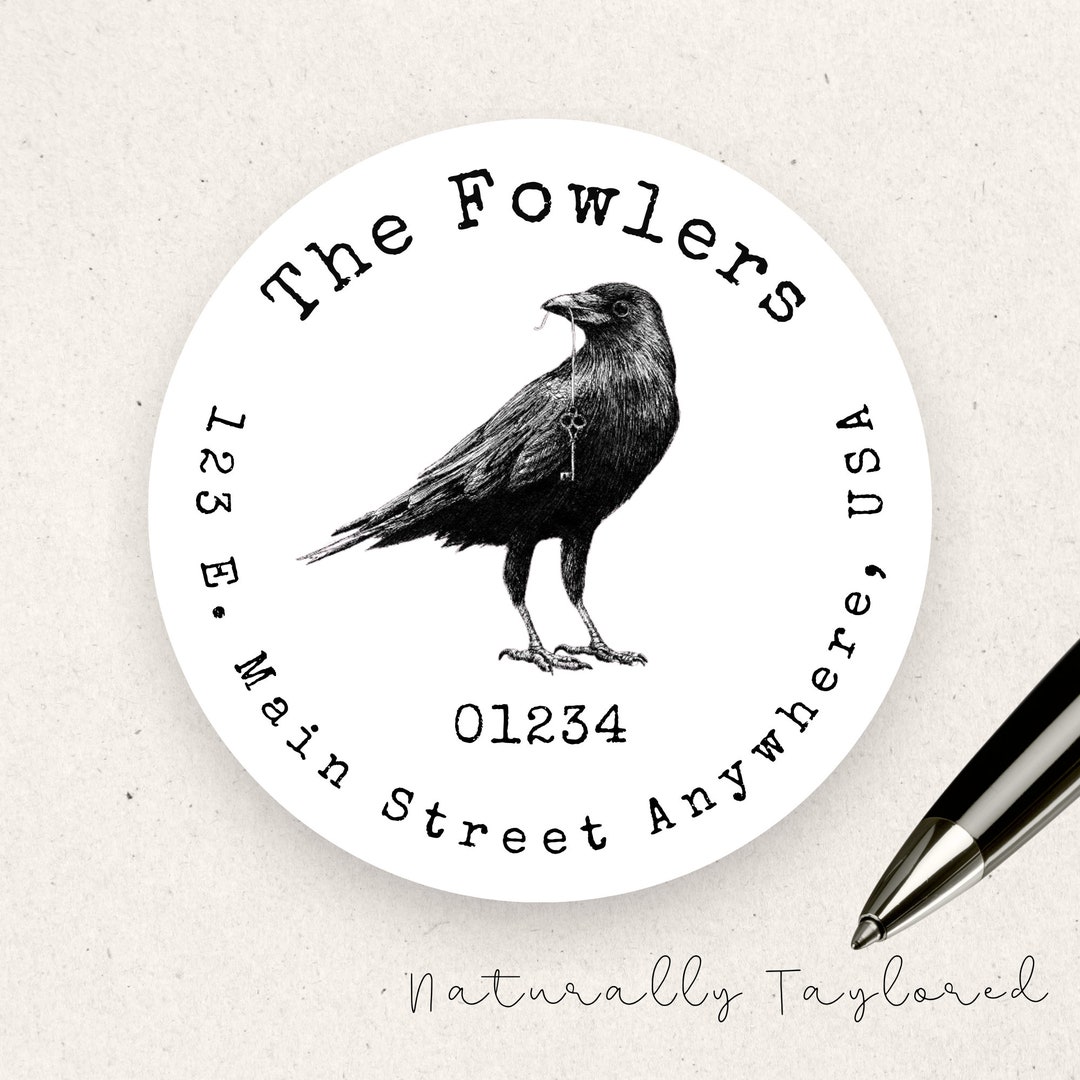 Raven Address Labels, Round Return Address Labels, Vintage Crow Mailing ...