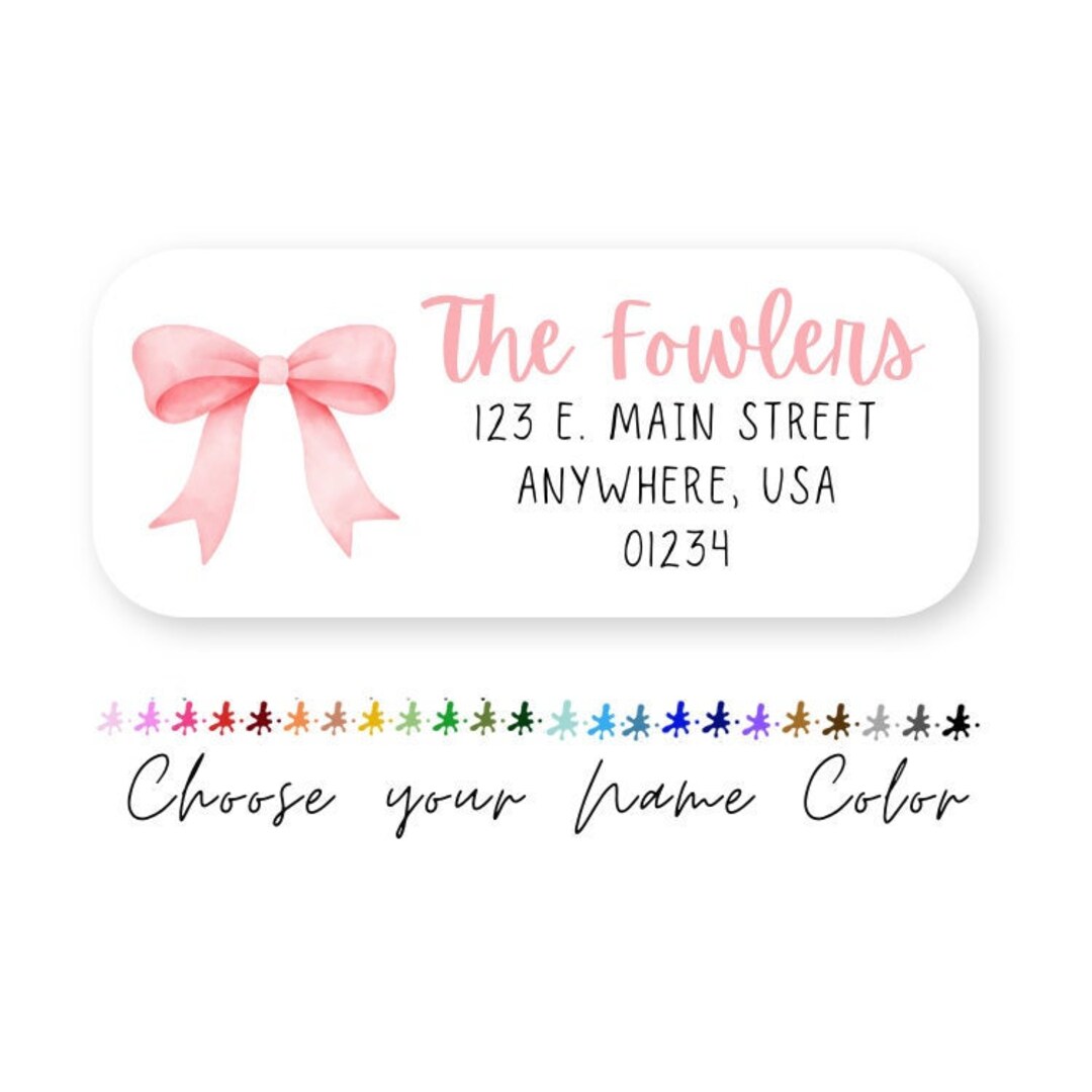 Pink Bow Address Labels, Girl Baby Shower Return Address Stickers, Baby ...