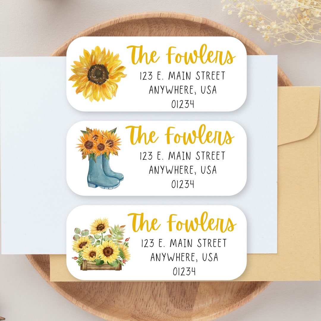 Sunflower Address Label Set, Sunflower Return Address Stickers ...