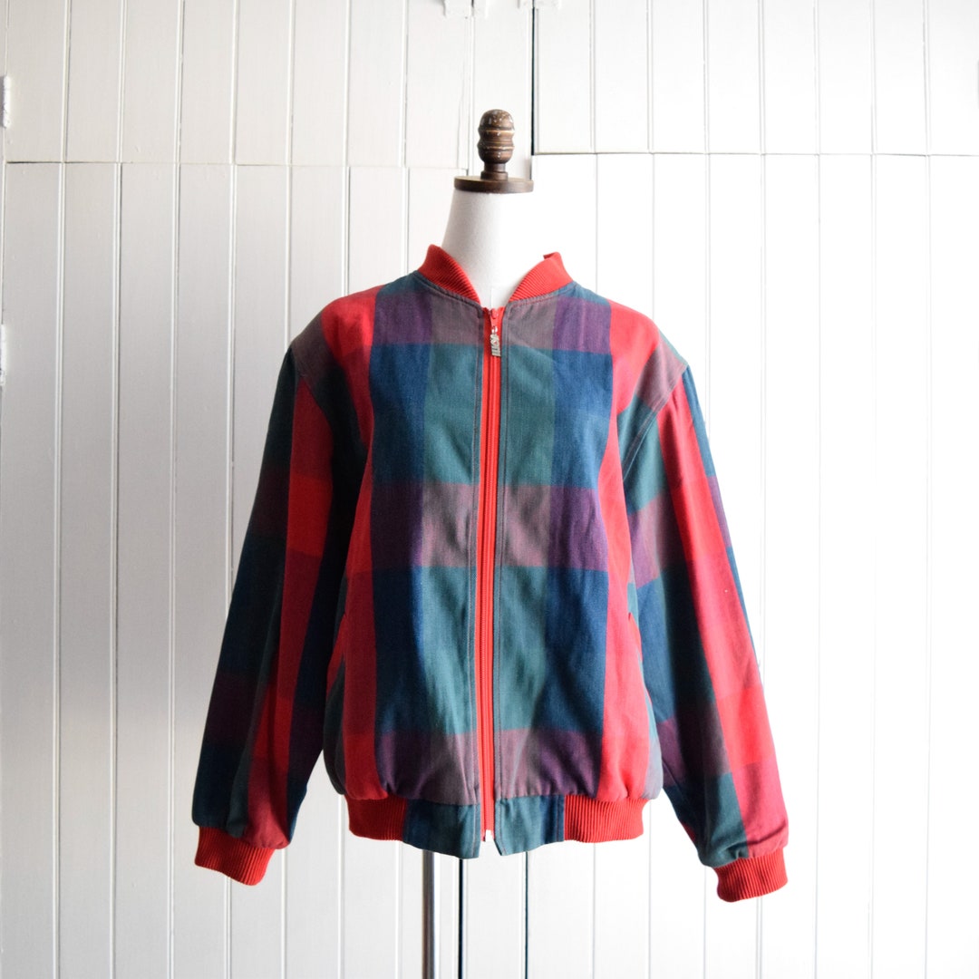 70s Plaid Bomber Jacket - Etsy