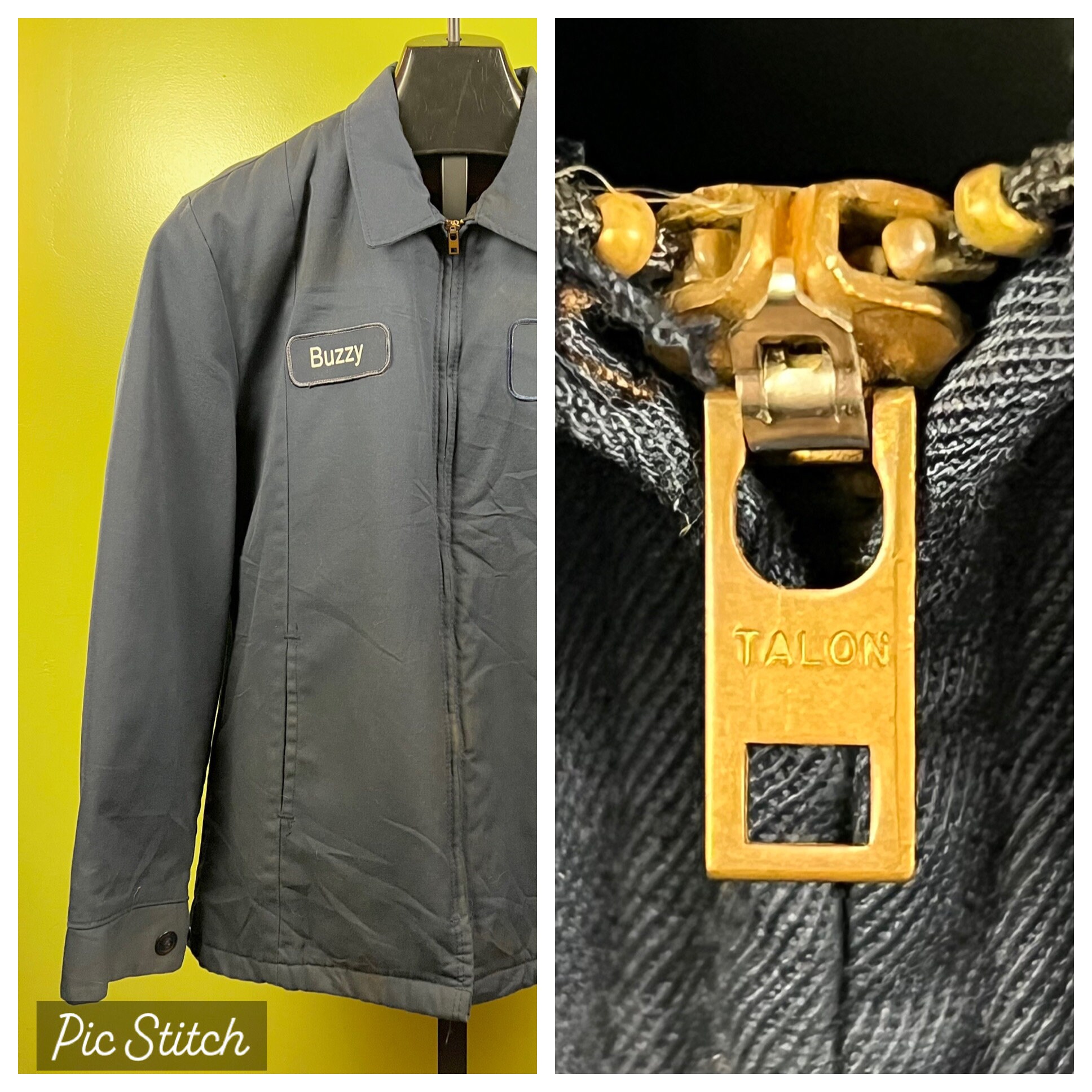 Vtg 60's Unifirst Workwear Jacket Med Navy Lined Damascus Fuel TALON ...