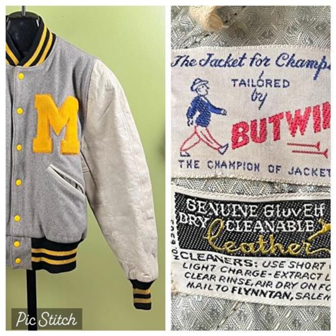 Vintage 1950's BUTWIN Letterman Jacket Size 38 “M” Wool Grey W/ Yellow ...