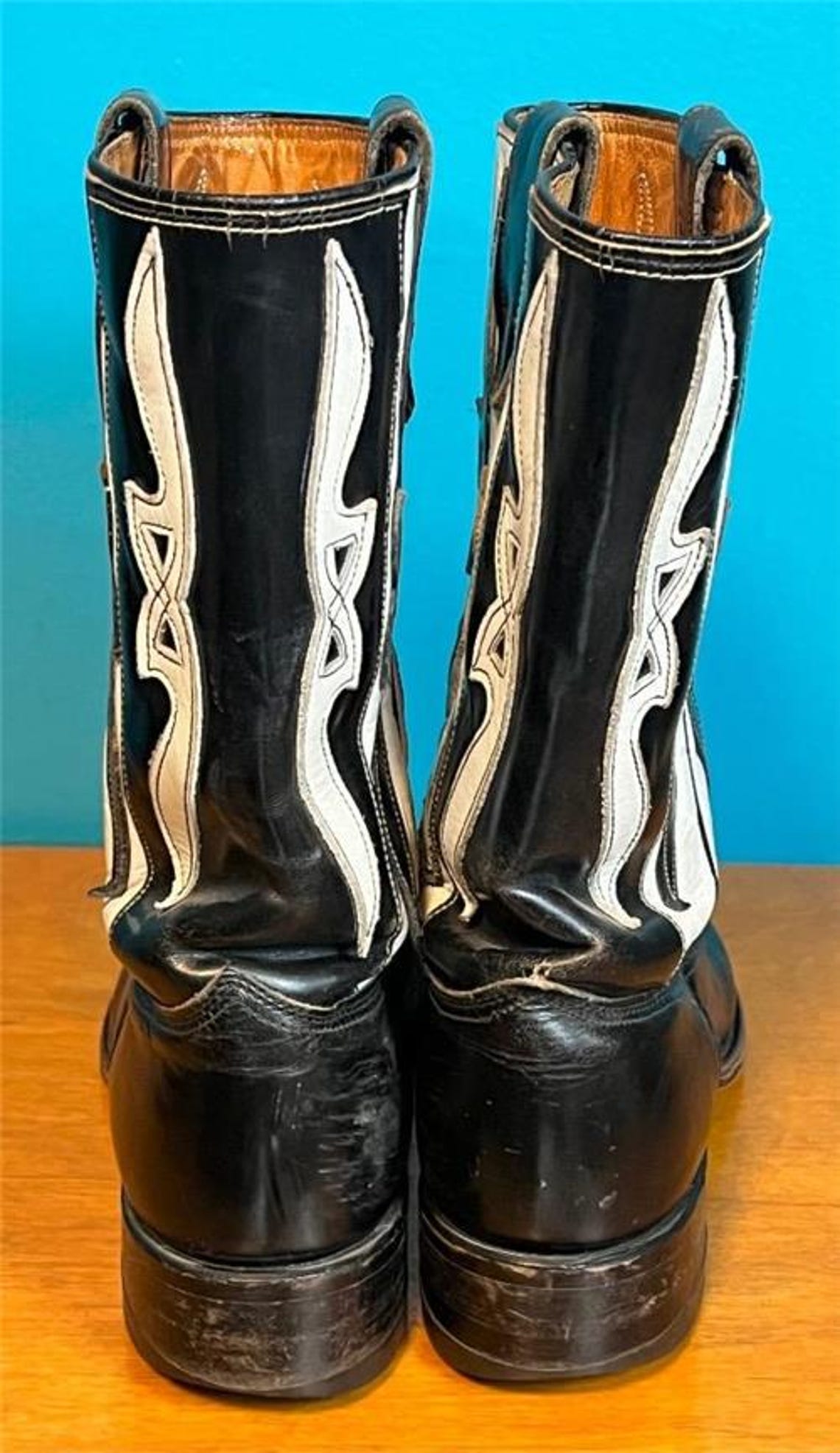 Vintage 1950's ACME Cowboy Boots 6 B Black White W/ Applique Designs - Etsy