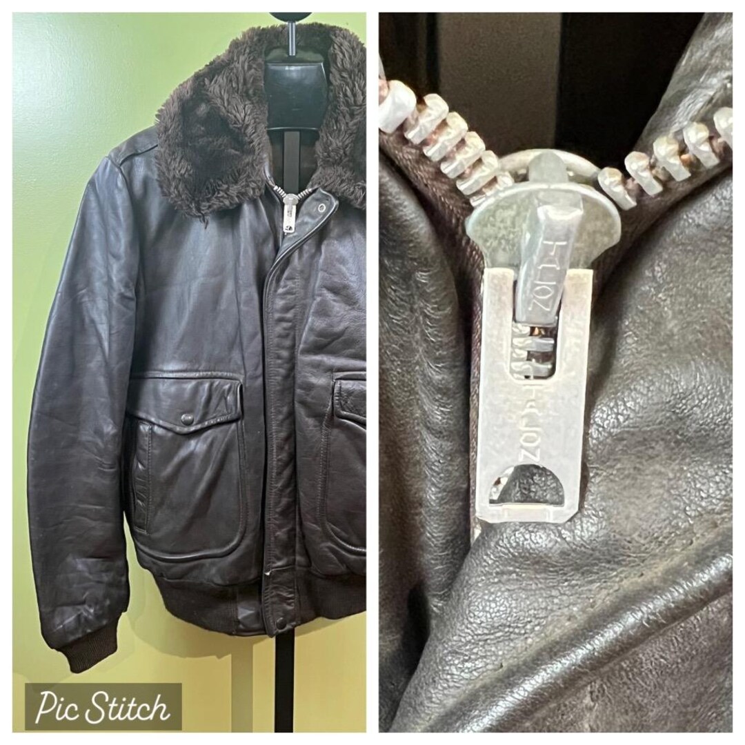 Vtg 60's COOPER Leather Bomber Jacket Sz 42R Brown Talon Fur Collar - Etsy