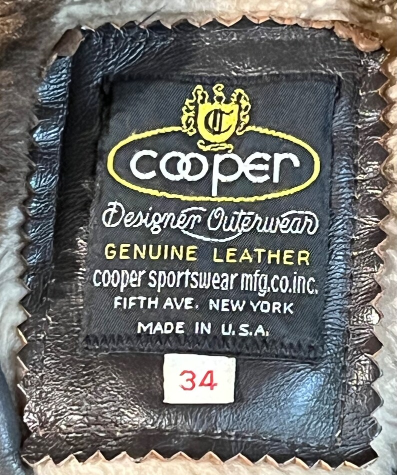 Vtg 1960's COOPER Leather Bomber Jacket Sz 34R Brown IDEAL Pull Fur ...