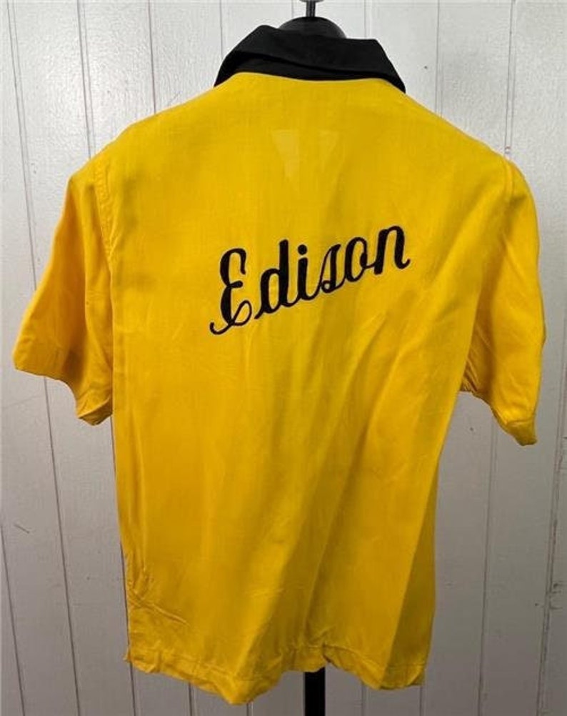 Vintage Ten Strike by King Louie Bowling Shirt Sz Med 1960's Yellow S/S ...