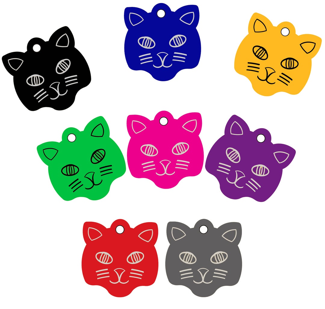 Pet ID Tags Cat Face Shape, 8 Colors, Personalized Premium Aluminum by ...