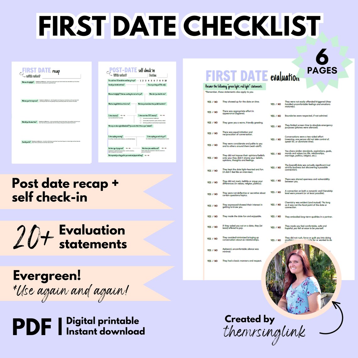 First Date Checklist Self Help Worksheets for Women Dating Guide ...