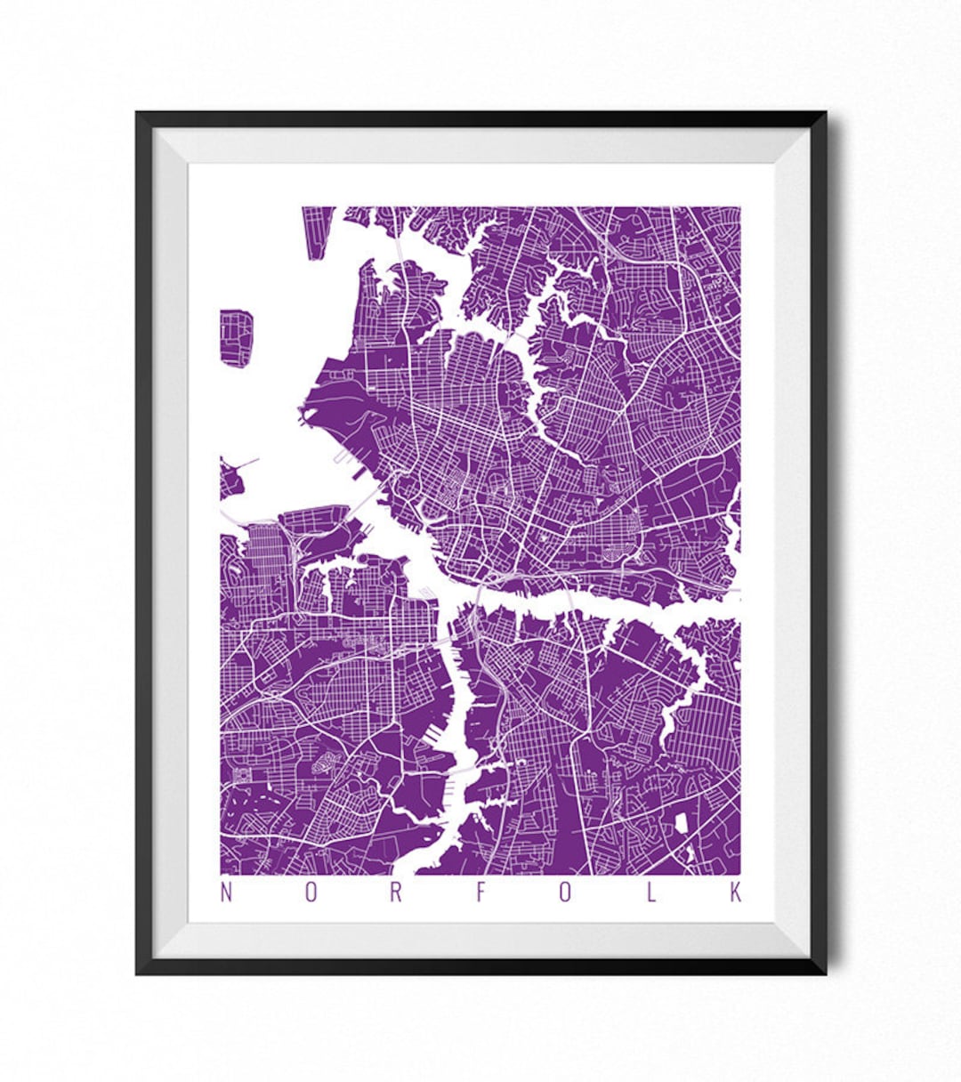 NORFOLK Map Art Print / Virginia Poster / Norfolk Wall Art Decor ...