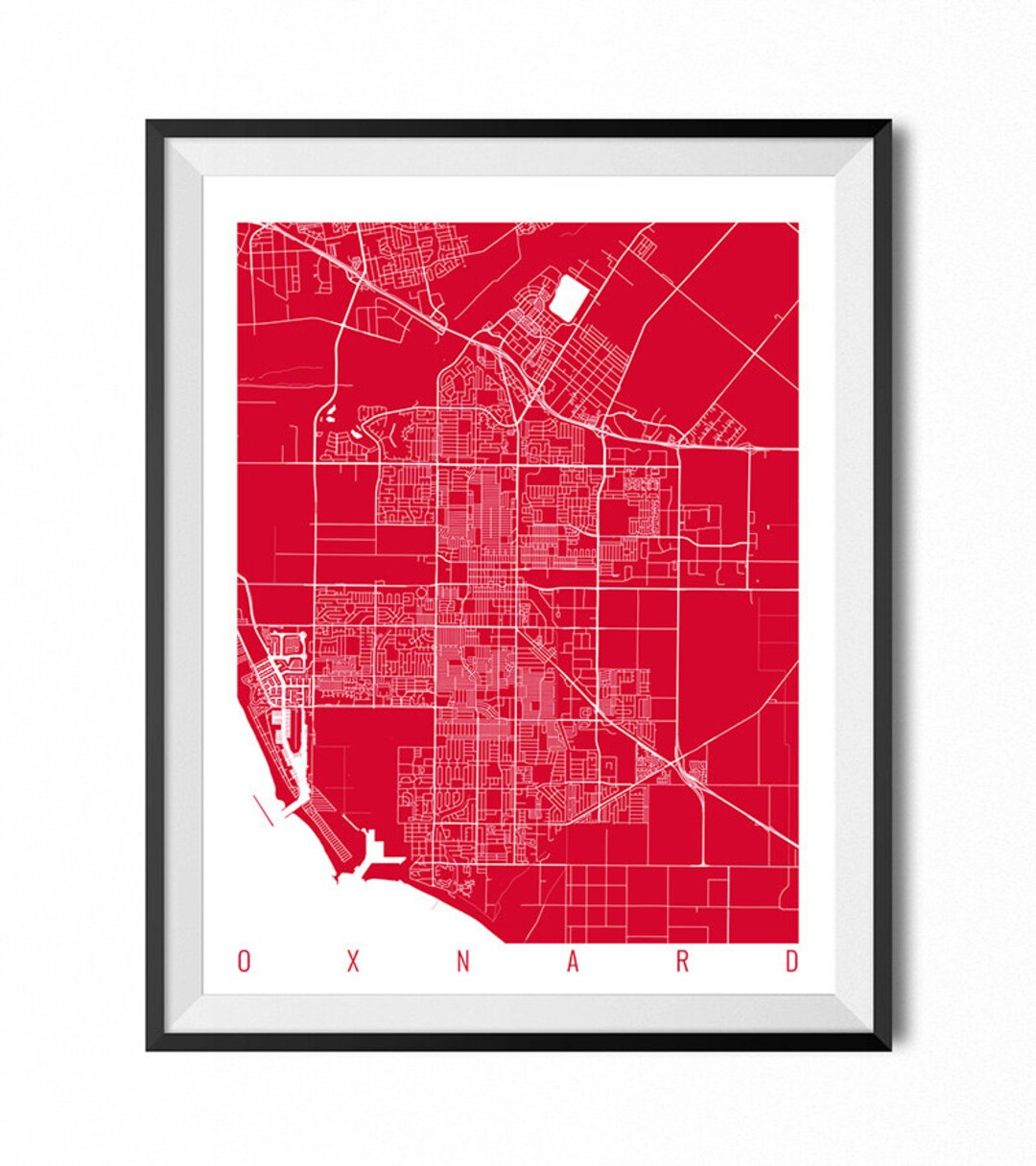 Mapa de OXNARD lámina / cartel de California / Oxnard pared decoración ...