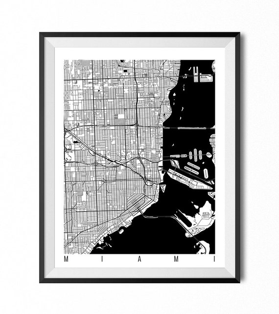 MIAMI Map Art Print / Florida Poster / Miami Wall Art Decor / - Etsy