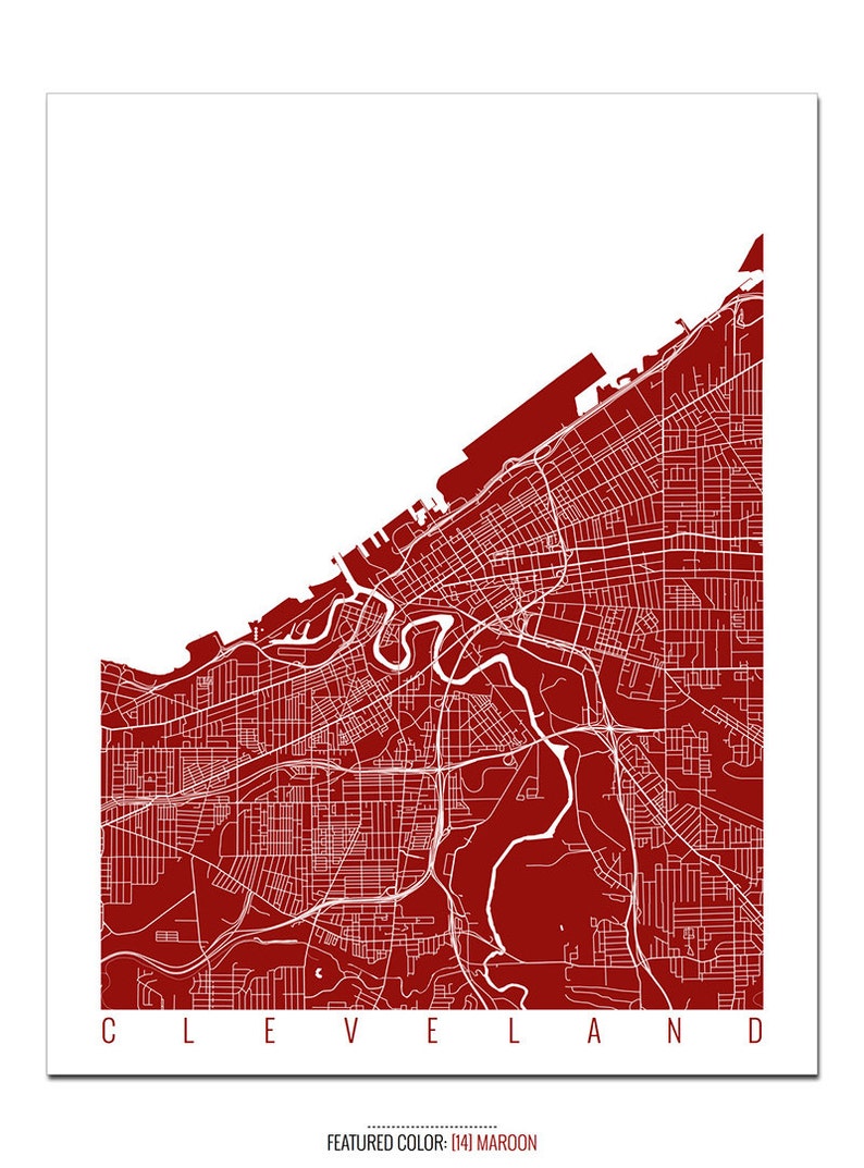 CLEVELAND Map Art Print / Ohio Poster / Cleveland Wall Art | Etsy