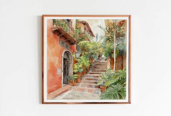 Architecture Drawing Wall | Cartagena street | Watercolor sketch ...