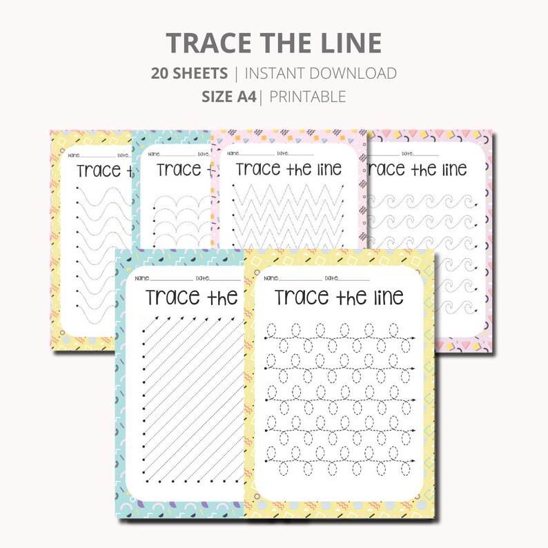 20 Preschool Line Tracing Worksheets Bundle | Line Trace Page Printable ...