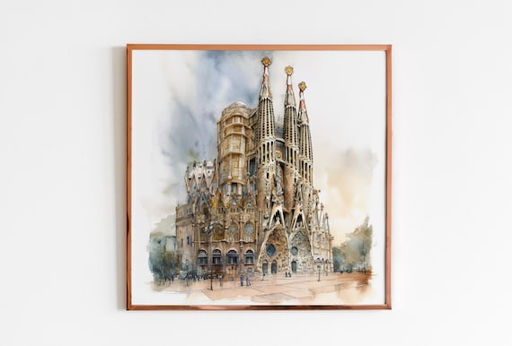 Architecture Drawing Wall | Sagrada familia Gaudi | Watercolor sketch ...