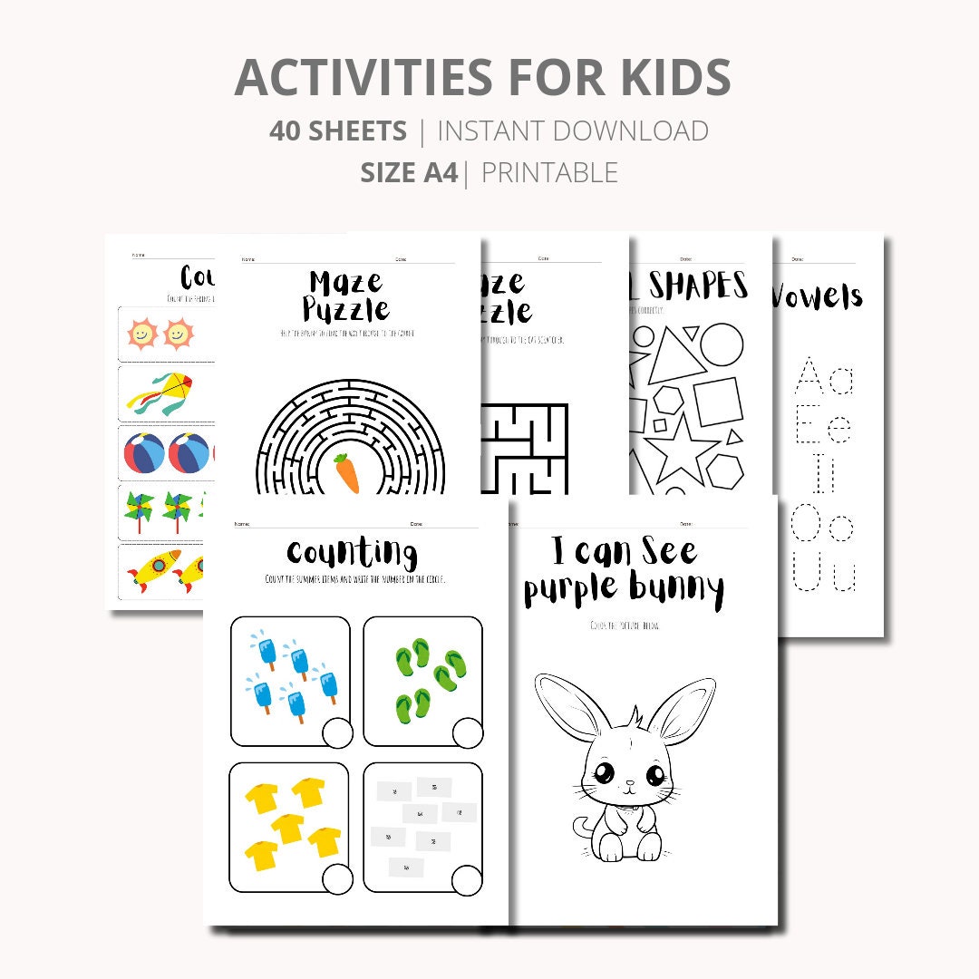 40 Preschool Worksheets Bundle | Line Drawing | School Activities ...
