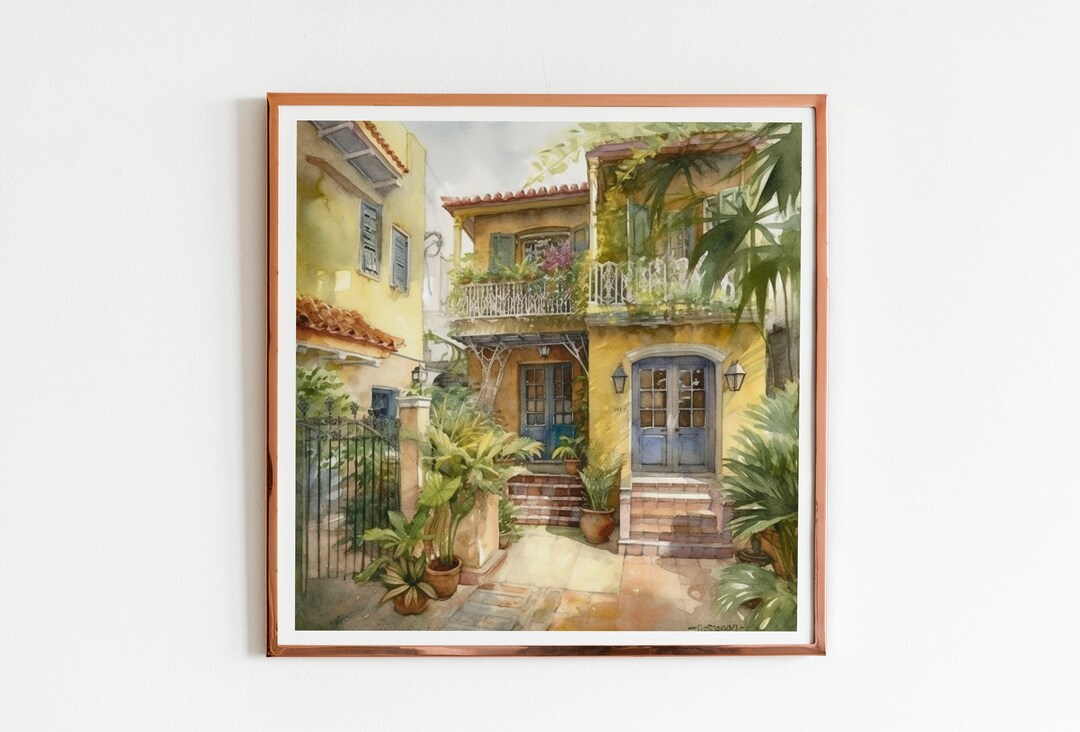 Architecture Drawing Wall Cartagena Street Watercolor Sketch Digital ...