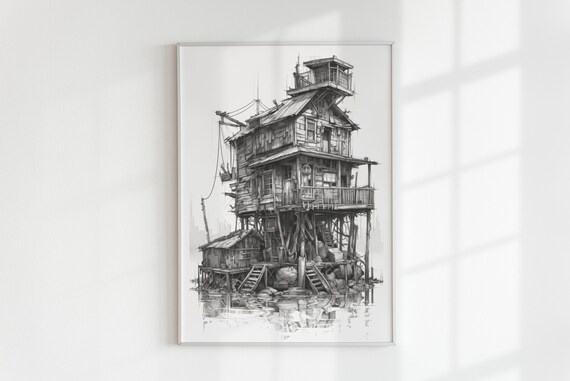 Architecture Drawing Wall | Old Shanty | Watercolor sketch | Digital ...