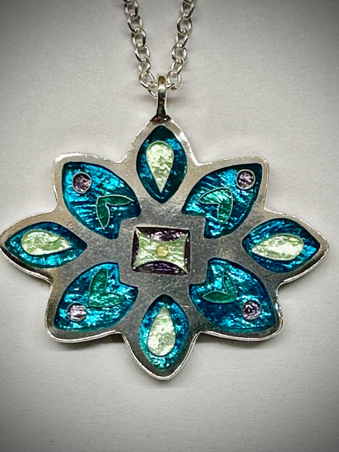 Handmade Champleve Cloisonne Pendant: Aqua Enamel Jewelry - Etsy