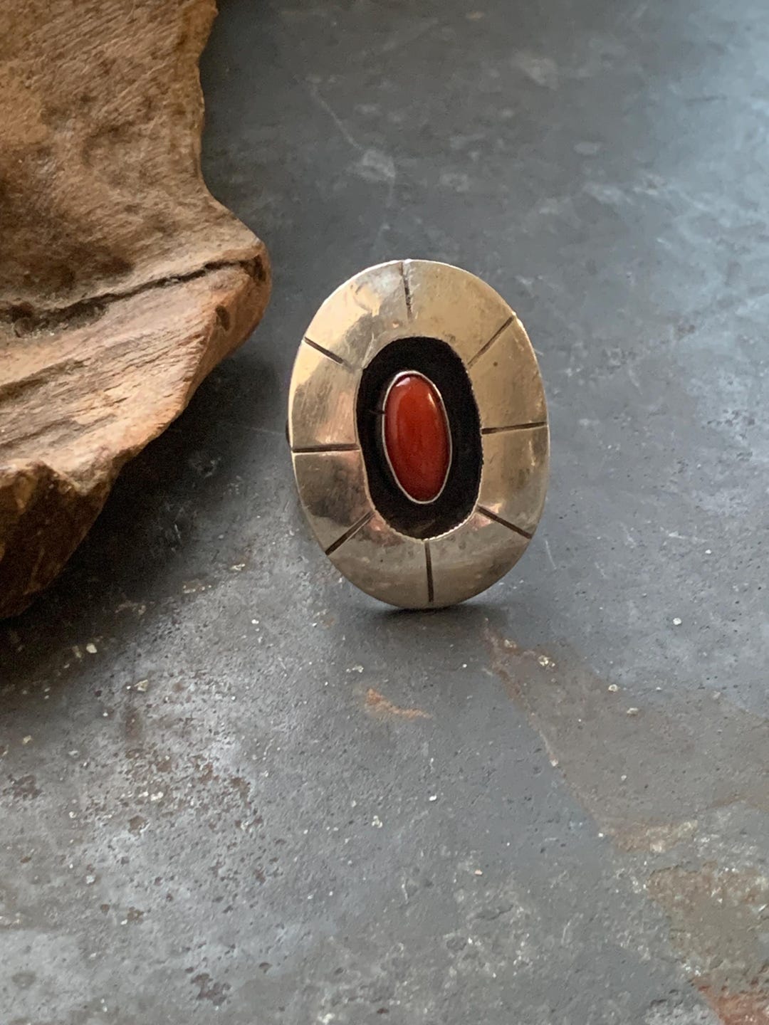 Vintage Sterling Silver and Coral Shadowbox Ring - Etsy