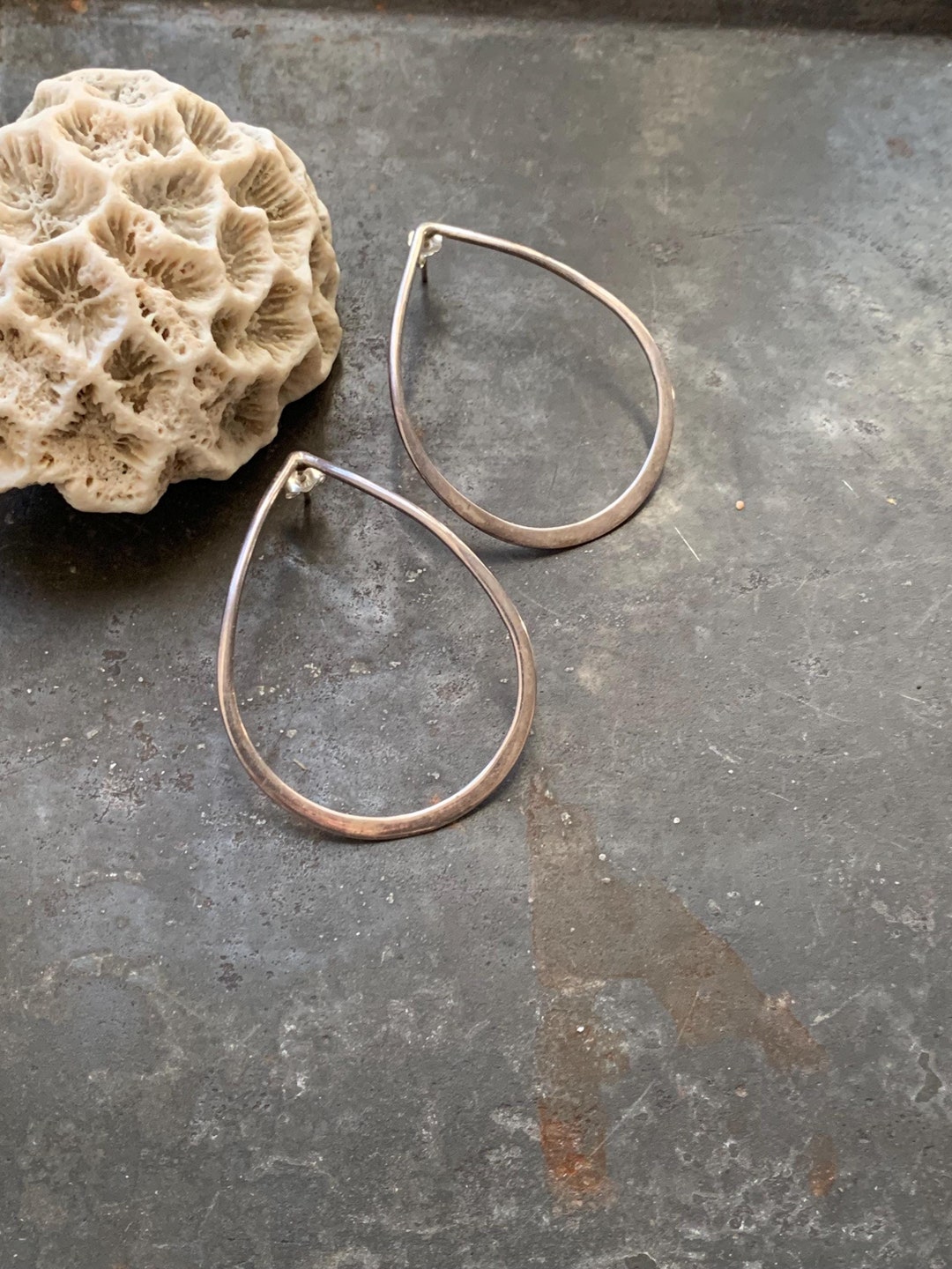 Vintage Sterling Tear Drop Shaped Hoops With Post Backs - Etsy