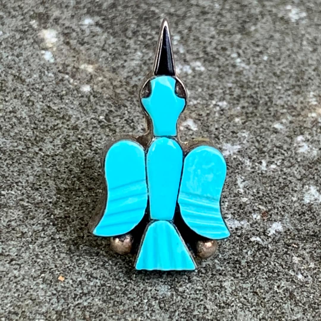 Vintage Sterling Silver, Turquoise and Onyx Blue Bird Tac Pin - Etsy Canada