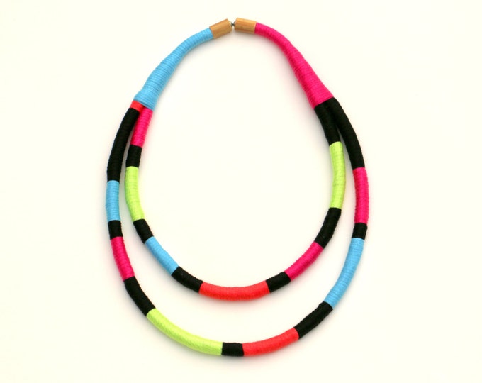 SALE % Color Block Statement Fabric Rope Necklace Colorful - Etsy