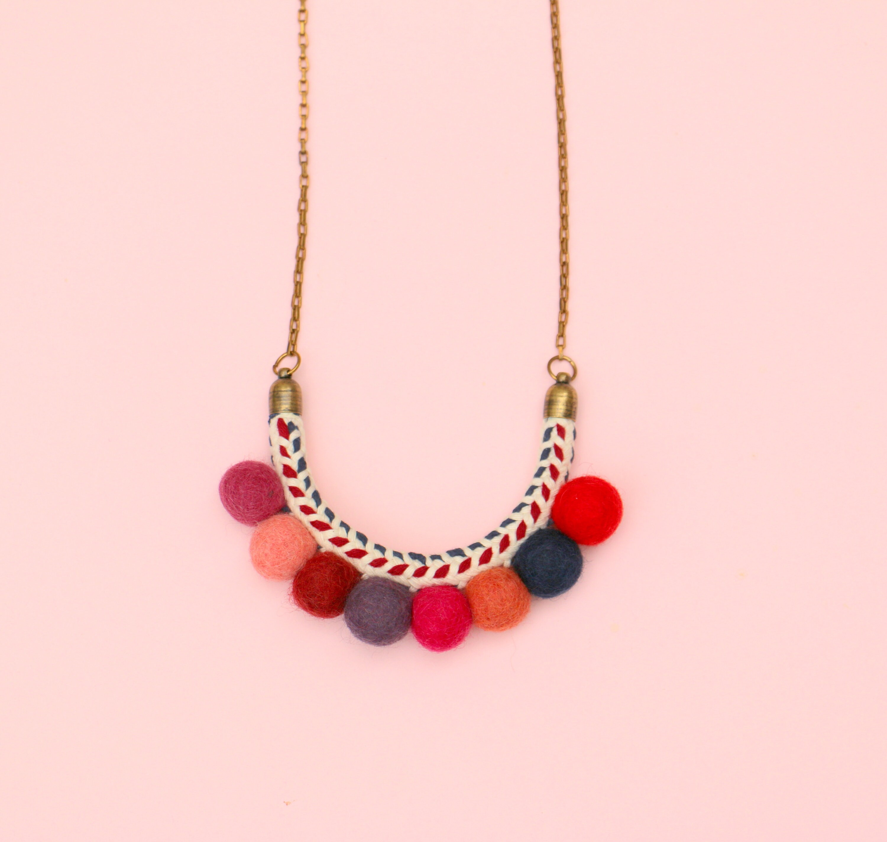 Stitched Pom Pom Necklace - Etsy